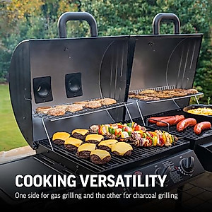 Char-Griller 3070 Texas Trio 3-Burner Dual Fuel Grill with Smoker in Black