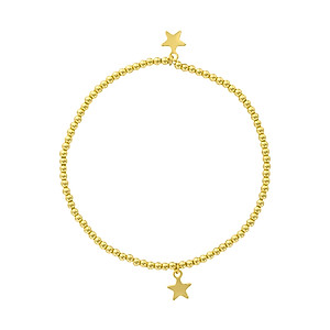 And Lovely 14K Gold Plated Bead Stretch Bracelet with 14K Gold Plated Star Charm - Stackable Stretch Bracelet - Set of 3 (Gold)