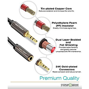 FosPower (25 Feet 3.5mm Male to 3.5mm Female Stereo Audio Extension Cable Adapter [24K Gold Plated Connectors] for Apple, Samsung, Motorola, HTC, Nokia, LG, Sony & More