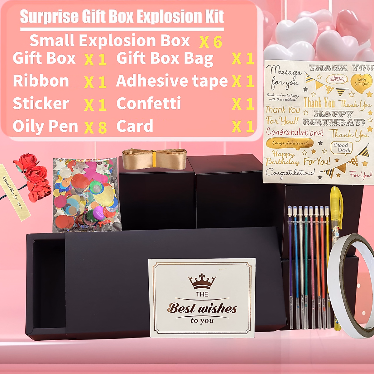 JINSTABAG Surprise Box Gift Box for Money, DIY Unique Folding Bouncing Gift Box with Confetti, Surprise Gift Box Explosion for Birthday, Anniversary, Valentine's Day.