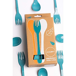 Knork Eco Fork Plant Based Cutlery, Reusable Bamboo Flatware Set, 12 Piece, Blue