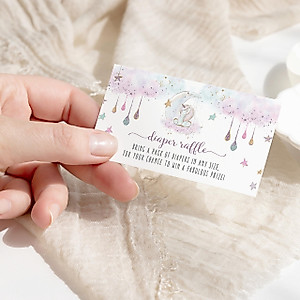 Unicorn Diaper Raffle Tickets, Girls Baby Shower Games for Prizes, Baby Shower Diaper Raffle Invitation Insert Cards, 25 Pack