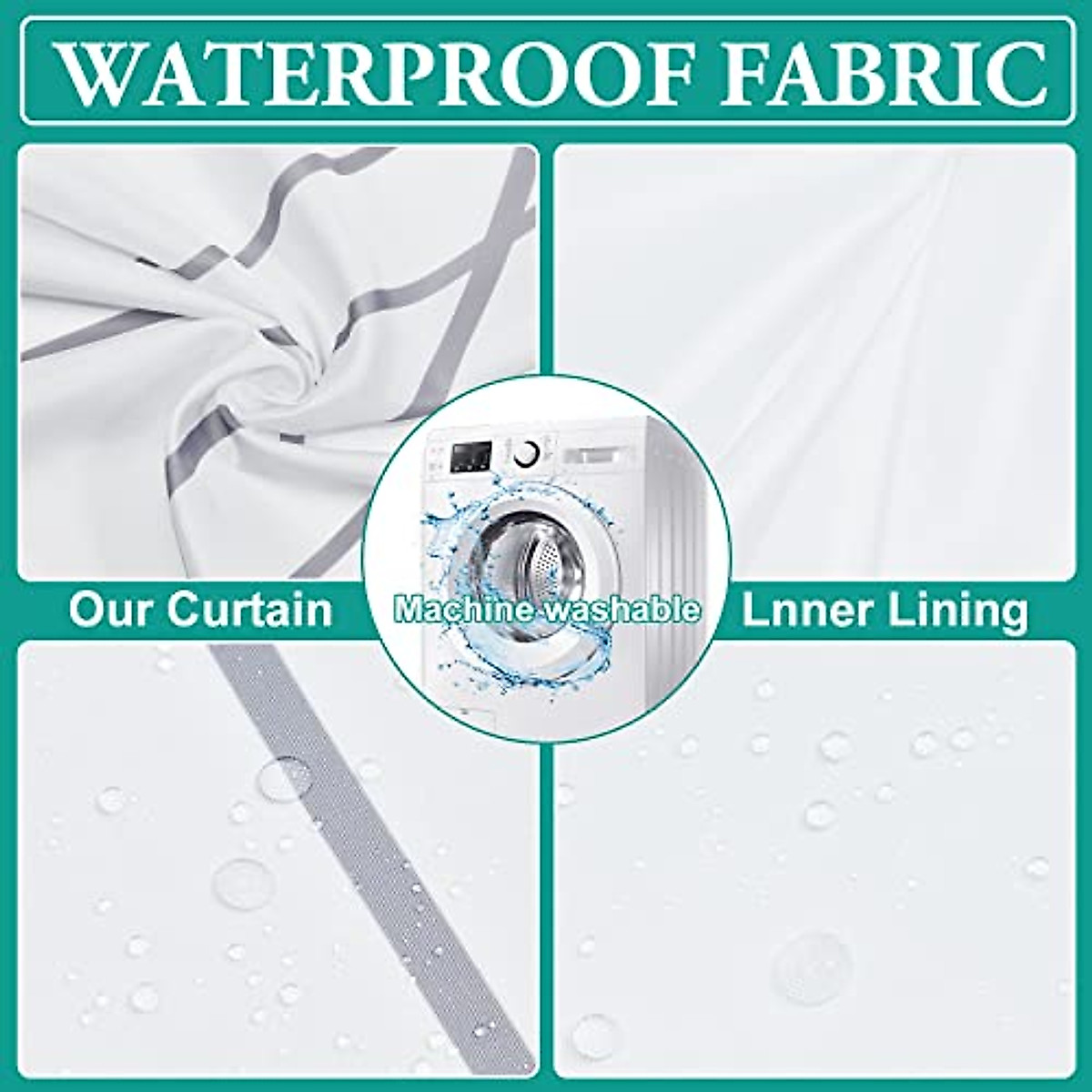 LXBNI No Hook Grey White Striped Shower Curtain with Snap in Fabric Liner Set - Hotel Shower Curtain and Liner Set with See Through Mesh Top Window,Machine Washable, 71x74 INCH