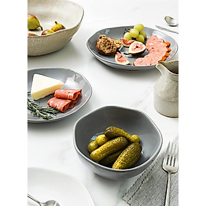 LE TAUCI Dinnerware Sets 12 Piece, Serve for 4, Ceramic Plates and Bowls Set (10" Dinner Plates + 8" Salad Dish + 22 oz Bowl) x 4, Suit For House Warming Wedding, Dishwasher Microwave Oven safe - Grey