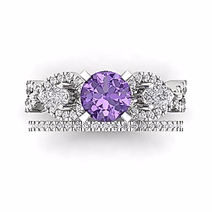 2.1 ct Round Pear Cut Custom Engraving 3 stone Alexandrite Designer Statement Classic Ring Band Set 18K White Gold Size 9.5