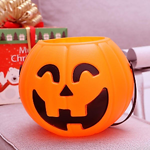 BESTOYARD Halloween Plastic Pumpkin Portable Pumpkin Bucket Trick-or-Treat Bucket Halloween Candy Bucket Jack O Lantern Bucket Halloween Party Supply 6.7Inch