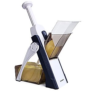 SupMaKin Safe Mandoline Slicer, Upright Vegetable Slice Potatoes Cutter Chopper, Julienne + Dicer, Thickness Adjuster for Kitchen Fast Meal Prep - Blue