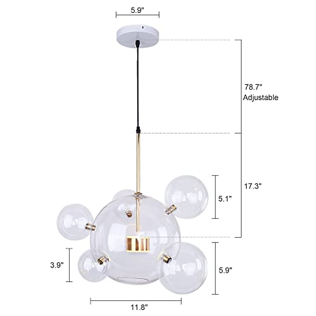 EDISLIVE Modern Artistic Chandeliers Bubble 1-Light 6-Clear Globe Glass Sputnik Pendant Light for Dining Room White