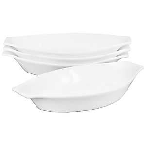 jinsongdafa Ceramic Oval Au Gratin Baking Dishes 7 oz, Set of 4 Banana Split Bowls, Oven and Microwave Safe, for 1 person servings, Bakeware with Double Handle for Kitchen and Home,8.3 Inch