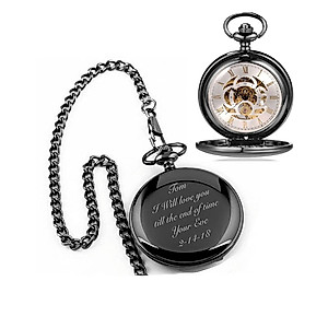 Personalized Antique Mechanical Movement Gunmetal Pocket Watch Custom Engraved Free with Gift Box - Ships from USA, PW51