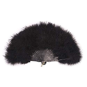 9 Colors Marabou Large Feather Fan 23"X12"for Dancing, Party, Wedding,Bridal Bouquet Deco (Black w/Black Staves)