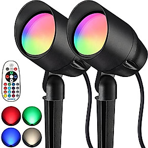 SUNVIE 15W RGBW Spot Lights Outdoor LED Spotlight 120V Color Changing Landscape Lights with Remote Control Aluminum Waterproof Outdoor Spotlights Plug in for Yard Tree House Garden Christmas, 2 Pack