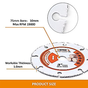 BGTEC Carbide Wood Cutting Disc,3pcs 3 Inch/75MM with 10MM Arbor Vacuum Brazed Carbide Cut-Off Wheel Blade for Wood Board, Gypsum Board, Rubber Pipe, Plastic