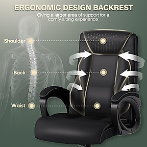 ELABEST Comfy Office Chair with Padded Armrests,High Back Leather Office Chair,Ergonomic Office Chair,Big and Tall Comfortable Executive Office Chair,Computer Desk Chair