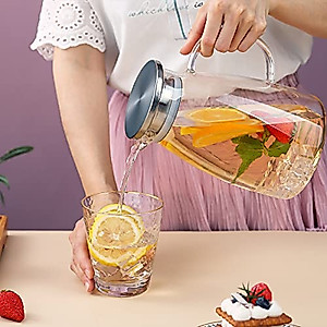 Kyraton Water Pitcher with Removable Lid 68oz/2.0L, Hot and Cold Beverages Clear Glass Pitcher, Easy Clean Heat Resistant Borosilicate Glass Jug for Tea Cafe Lemonade Milk Juice