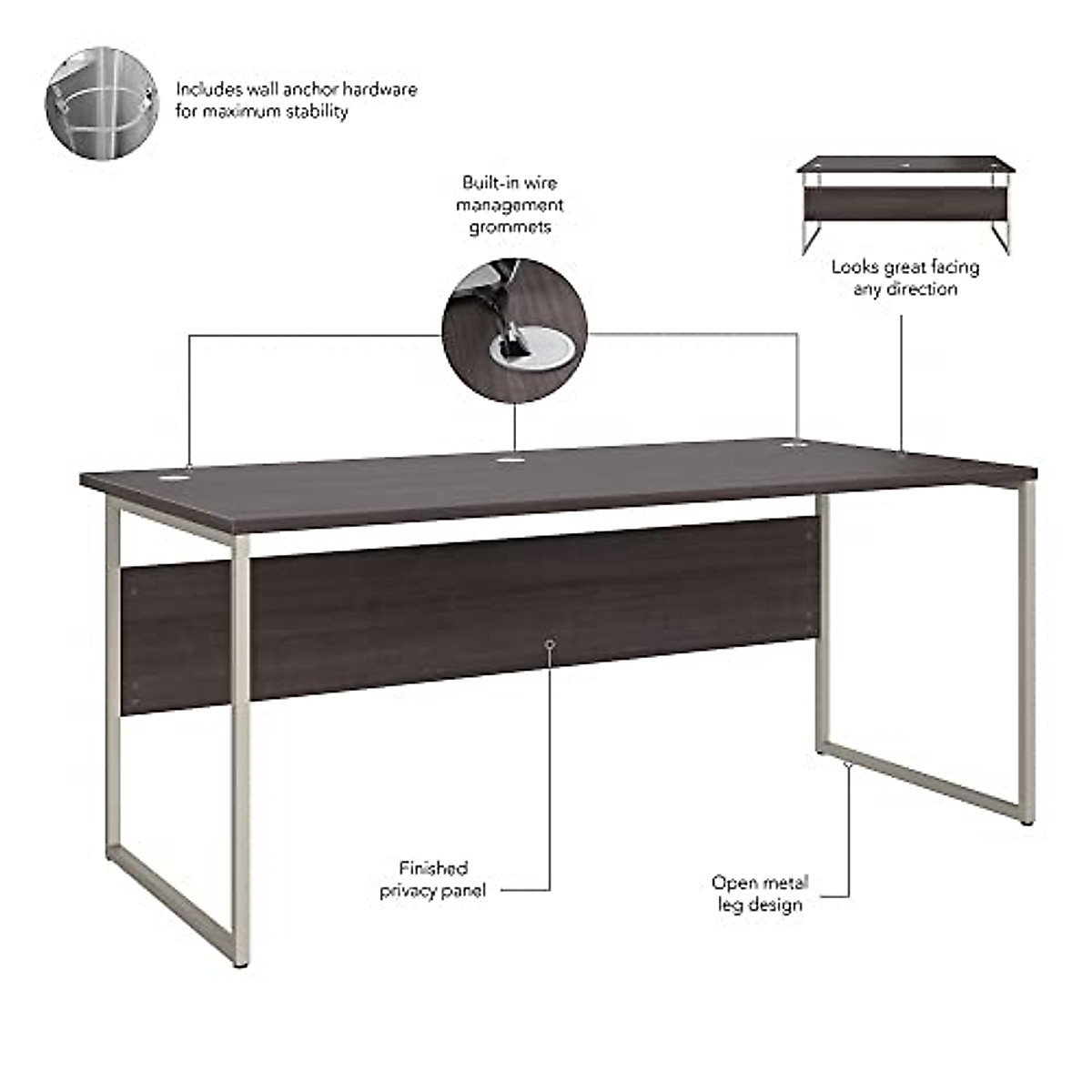 Bush Business Furniture Hybrid Computer Table Desk with Metal Legs, 72W x 36D, Storm Gray