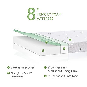 Opoiar Queen Size Mattress 8 Inch, Medium Firm Mattress in a Box,Gel Green Tea Memory Foam Mattress with Breathable Bamboo Cover,Cool Sleep&Pressure Relief,CertiPUR-US Certified,Made in USA