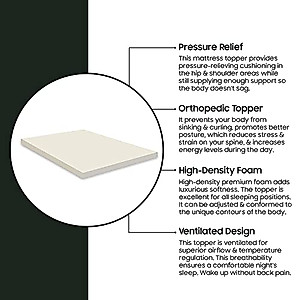 Mattress Solution High Density Foam Topper,Adds Comfort to Mattress, Twin, White