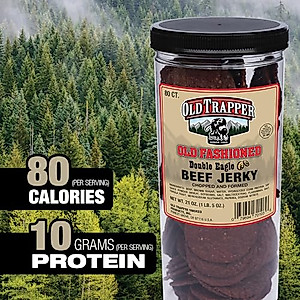 Old Trapper Double Eagle Beef Jerky, Old-Fashioned Flavor, 21oz. 80-Piece Jar, Natural Wood Smoked Meat Snacks, 10 Grams of Protein and 80 Calories per Serving (Pack of One)
