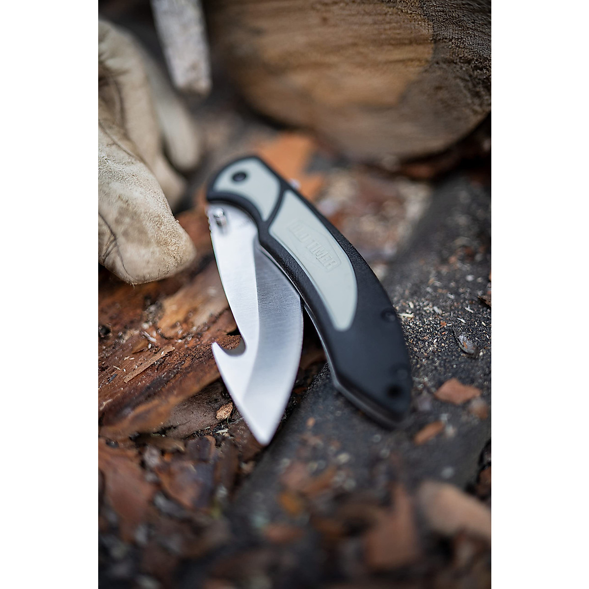 Old Timer Trail Boss 8in Gut Hook Folding Knife with High Carbon Stainless Steel, TPE Grip Handle, Finger Flip Assist, and Liner Lock for Hunting, Field Dressing, Skinning, Gutting, and Outdoors