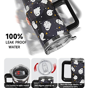 Rcvlauf Halloween Tumbler 40 oz Ghost Tumbler Cute Ghosts Cups Leak Proof Tumbler Insulated Coffee Travel Mug for Halloween Gifts Gothic Witchy Decor