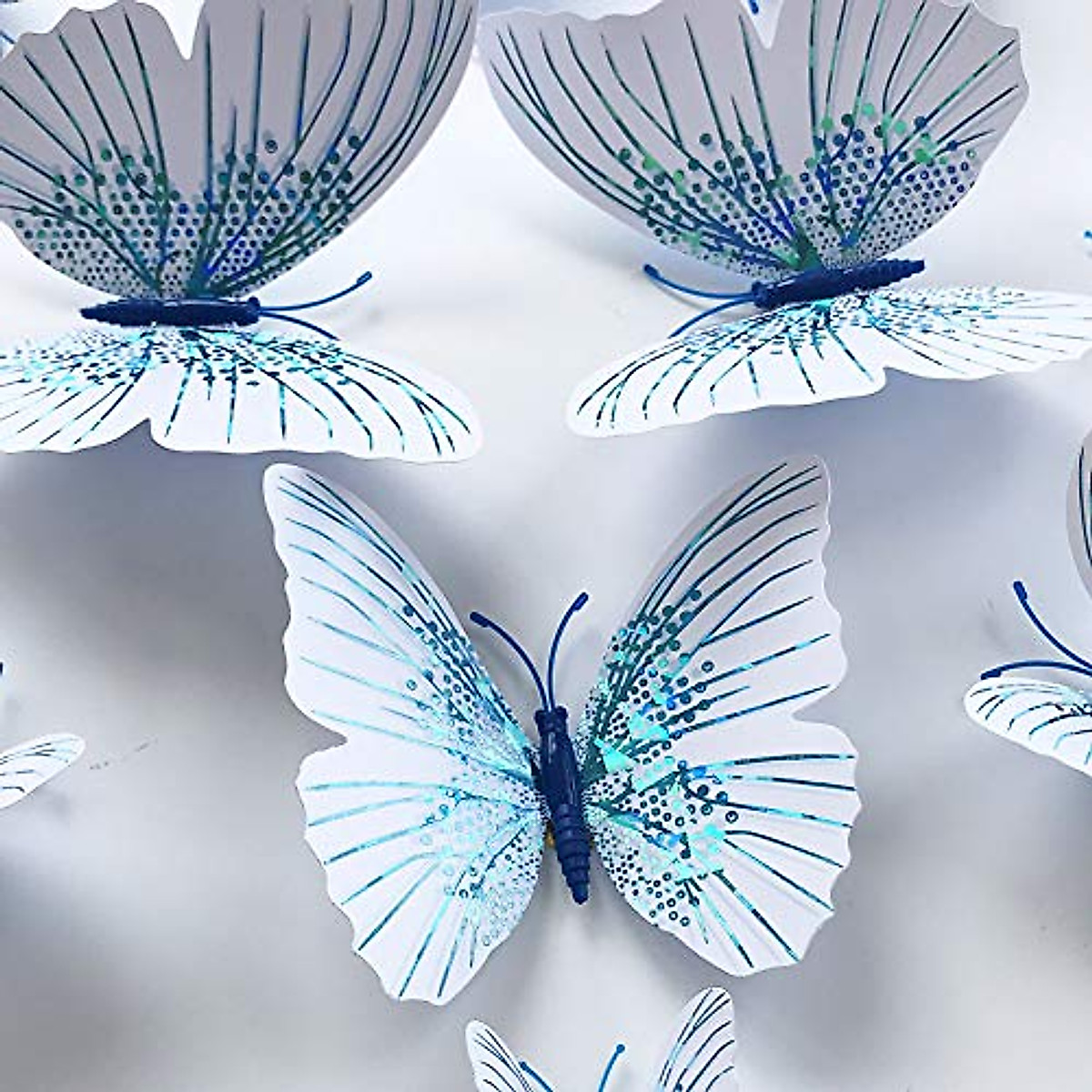 24PCS Butterfly Stickers with Sponge Gum and Magnets, White Crystal Removable Butterfly Wall Sticker Decals for Room Home Nursery Decor (Blue Single Wing)