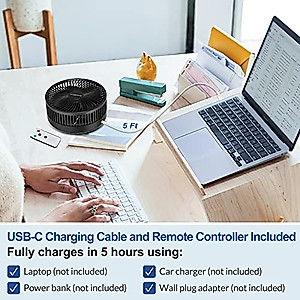 Primevolve 8.7 inch Battery Operated Fan for Bedroom with Remote, Rechargeable Portable USB Fan with Adjustable Height for Camping Tent Travel Black