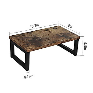 OROPY Vintage Wood Monitor Stand Riser, Multi-Purpose Desktop Storage Organizer Shelf for Laptop Computer, 15.7”L X 9”W X 5.5”H(Dark Brown)