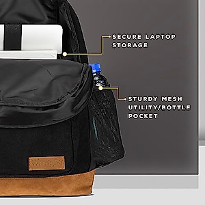 Wrangler Yellowstone Sturdy Backpack for Travel Classic Logo Water Resistant Casual Daypack for Travel with Padded Laptop Notebook Sleeve (Black Corduroy)