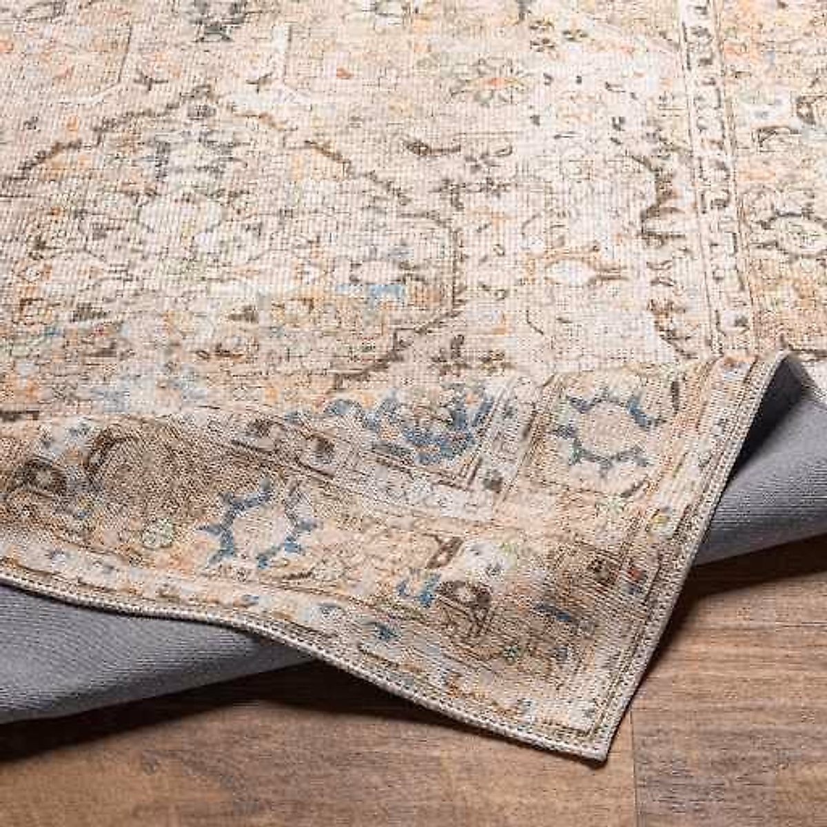 Kemer Collection Machine Washable Area Rug for Living Room Bedroom - Vintage Distressed Faded - Traditional Boho Bohemian Farmhouse Bordered Carpet - Pet Friendly - Brown, Beige, Cream - 7'6" x 9'6"