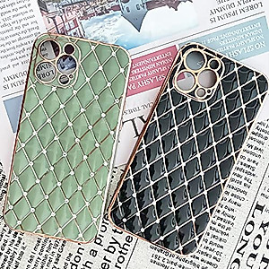 BOGUT Compatible with iPhone 12 Pro Max Case for Women Girls, Glittering Luxury Gold Line Design, Lattice Pattern with Diamond Plating, Shockproof Soft Silicone Cover (6.7")-Green