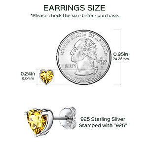 Women Earrings Hypoallergenic 925 Sterling Silver Love Heart Earrings Studs Champagne Crystal Topaz November Birthstone Rhinestones Crystal CZ Stud Earrings for Sensitive Ears