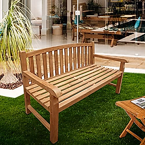 Seven Seas Teak Buenos Aires Outdoor Patio Oval Bench, 4 Foot Made from Solid Teak Wood