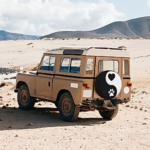 Dog Paw Print Ying Yang Spare Tire Cover, Waterproof UV Sun Protector Wheel Tire Cover, Universal Fit for Trailer RV SUV Truck Camper Travel Accessories 14" 15" 16" 17"