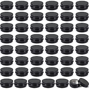 Patelai 64 Pieces Lip Balm Tin Containers Screw Top Round Tin Cans Aluminum Jar with Screw Lid, Empty Bottle Travel Cosmetic Sample Container for DIY(0.5 oz,Matte Black,)