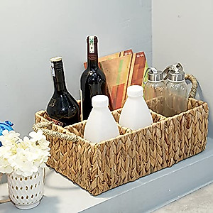 Wicker Divided Storage Basket Woven Natural Basket Hyacinth for Organizing Bathroom Kitchen Shelves Office Supplies Organization Everyday Wicker Storage Baskets 4 Section Rectangular Tray