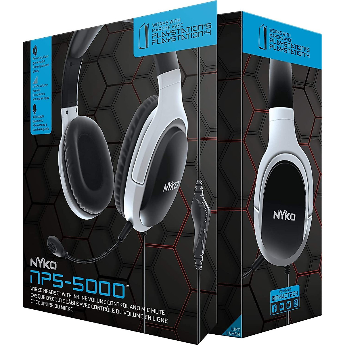 Nyko NP5-5000 Wired Headset for PlayStation 5 - Lightweight Headphones w/Adjustable Microphone - Compatible w/ PS4, PS5, Nintendo Switch, Xbox One and Xbox X|S - PS5 Accessories (Black/White)
