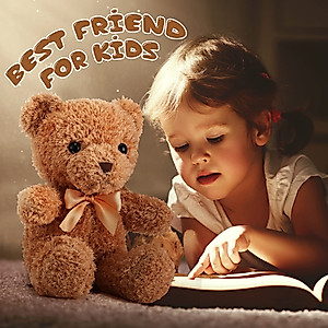 HyDren 12 Pcs Bear Stuffed Animal 12 Inch Bulk Soft Plush Bear Toys with Ribbon Bow Ties Fluffy Bears for Birthday Gift Baby Shower Graduation Wedding Party Favors(Light Brown, Dark Brown, White)