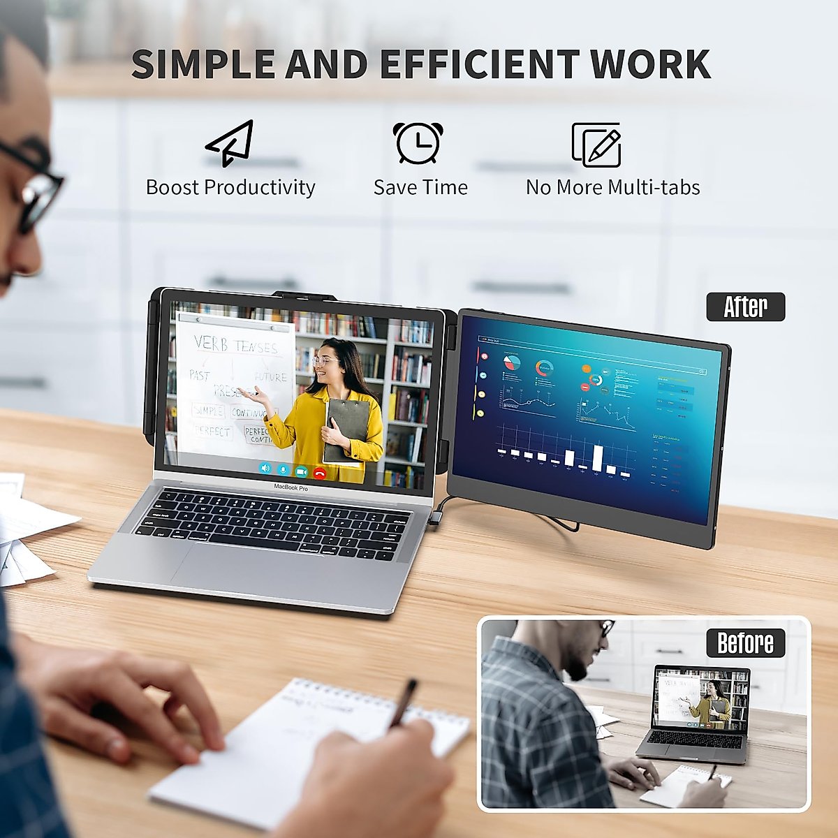 Laptop Screen Extender 14in Upgraded, FHD 1080P IPS Portable Monitor for Laptops 13-17.3", Laptop Monitor Extender Dual Screen with USB-C/HDMI Port, Plug & Play for Macbook/Windows/Android/Switch