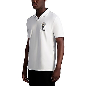 Karl Lagerfeld Paris Men's Casual Short Sleeve Collared Polo, White