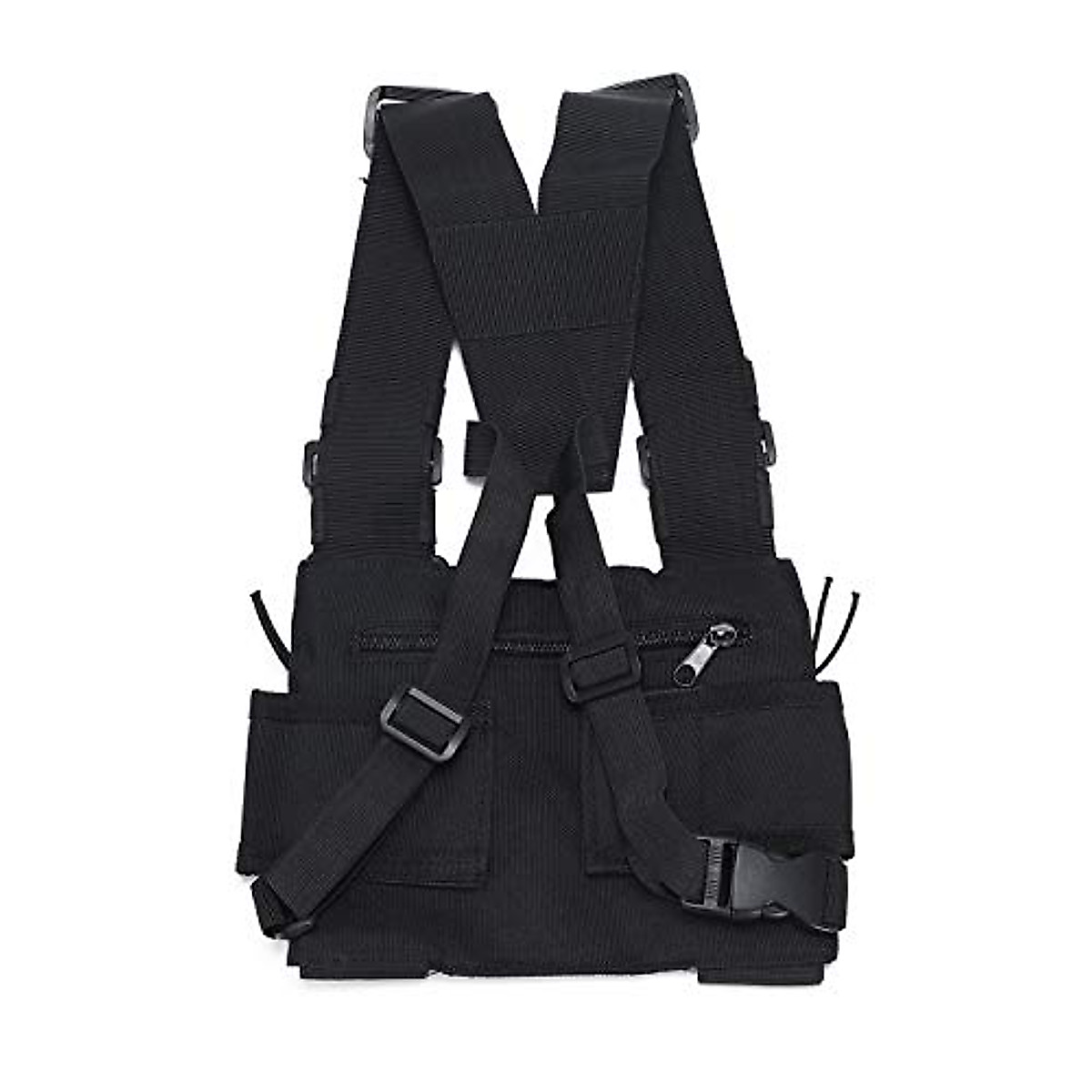 Radio Chest Harness Rig Holster Pack with Front Pouches and Zipper Bag for Universal Walkie Talkies