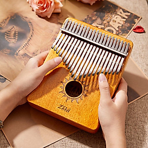 TienClef Kalimba Thumb Piano 21 Keys with Engraved Notes Helios Pattern Handhold Cute Finger Piano Mabogany Solid Wood Portable Musical Instrument with Music Book for Kids Adult Beginner (Natrual)