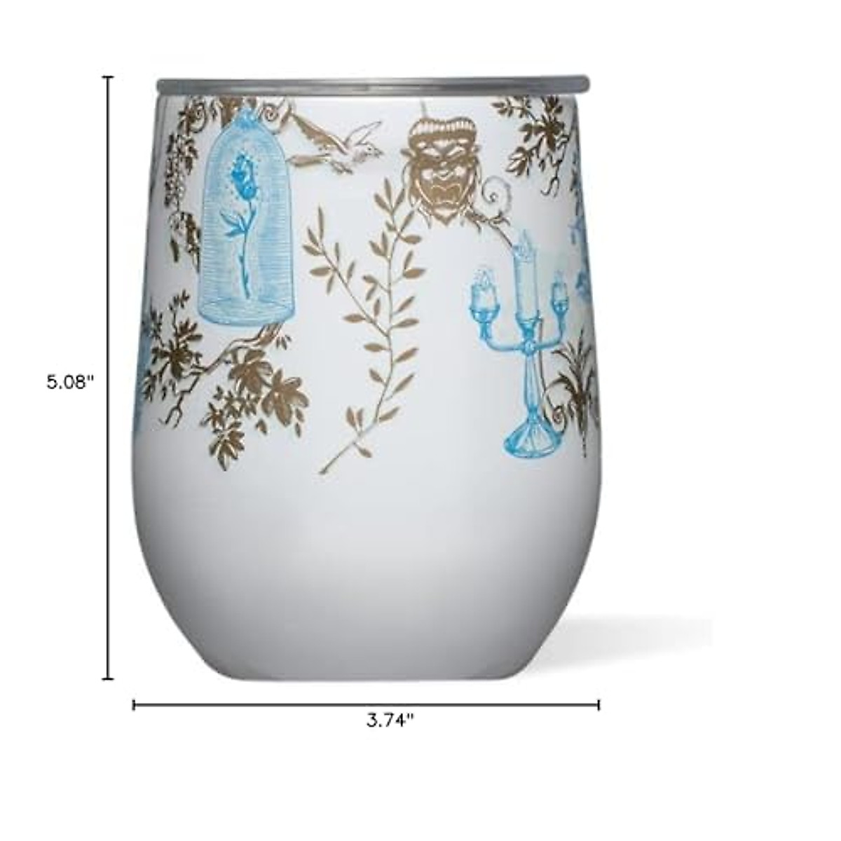 Corkcicle Disney Princess Belle Stemless Wine Glass Tumbler, Triple Insulated Stainless Steel Construction, Sliding Shatter-Proof Travel Lid, Keeps Beverages Chilled for 9 Hours, 12 oz