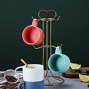 Berglander Gold Coffee Mug Holder, Stainless Steel Coffee Cup Holder Stand Easy to Hang and Take Avoid Crowded Collision Design, Beautiful Decoration Mug Rack Tree Mug Hooks Easy to Clean