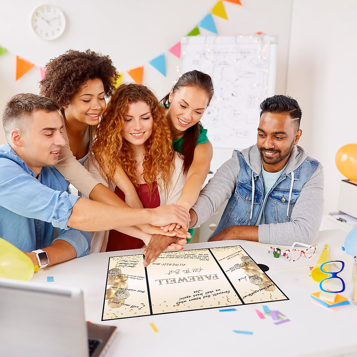 DARUNAXY Black Gold Farewell Party Decorations, Farewell We Will Miss You Alternative Signature Guest Book for Men Women Going Away Gifts Signing Card Board for Retirement Graduation Party Supplies