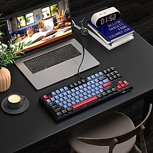 Compact 80 Percent Mechanical Gaming Keyboard, Wired tkl Mechanical Keyboard with Brown Switches, Ice Blue Backlit Keyboard 87 Keys for Windows Mac PC, Black Blue