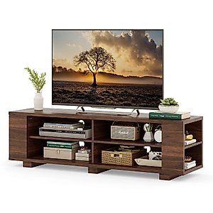 Tangkula Wood TV Stand for TVs up to 65 Inch Flat Screen, Modern Entertainment Center with 8 Open Shelves, Universal TV Storage Cabinet for Living Room Bedroom, TV Console Table (Walnut)