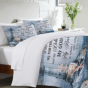 Christian Bedding Set Nautical Lighthouse Duvet Cover Twin Full Queen King Size Comforter Cover for Kids Adults Men Women Ocean Theme Quilt Cover Decorative Soft Bedding Set with 2 Pillowcases
