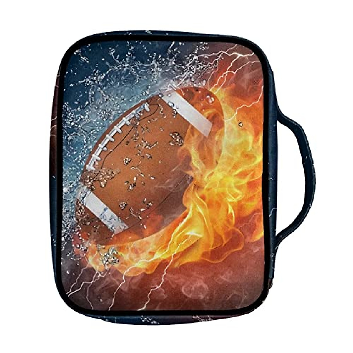 Belidome Water and Fire Football Bible Zipper Case for Men Boys Rugby Bible Cover Organizer Tote Bible Cover Carrier Protector for Pen Phone Scripture Book Journaling Waterproof
