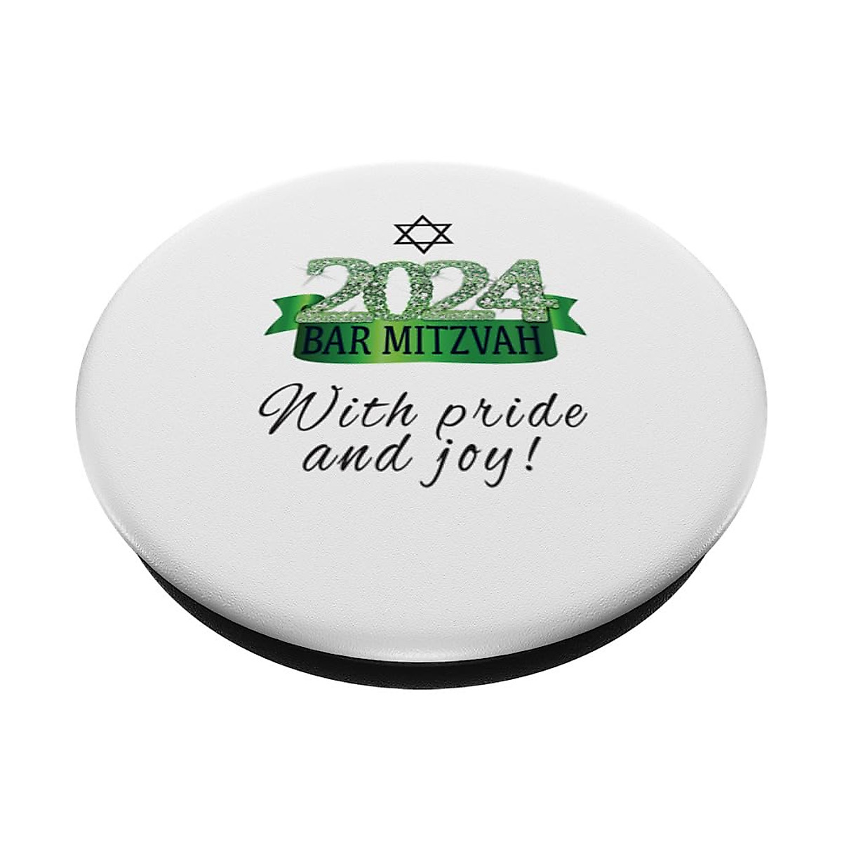 2024 Bar Mitzvah I Pride & Joy I White Green Banner Decor PopSockets Standard PopGrip